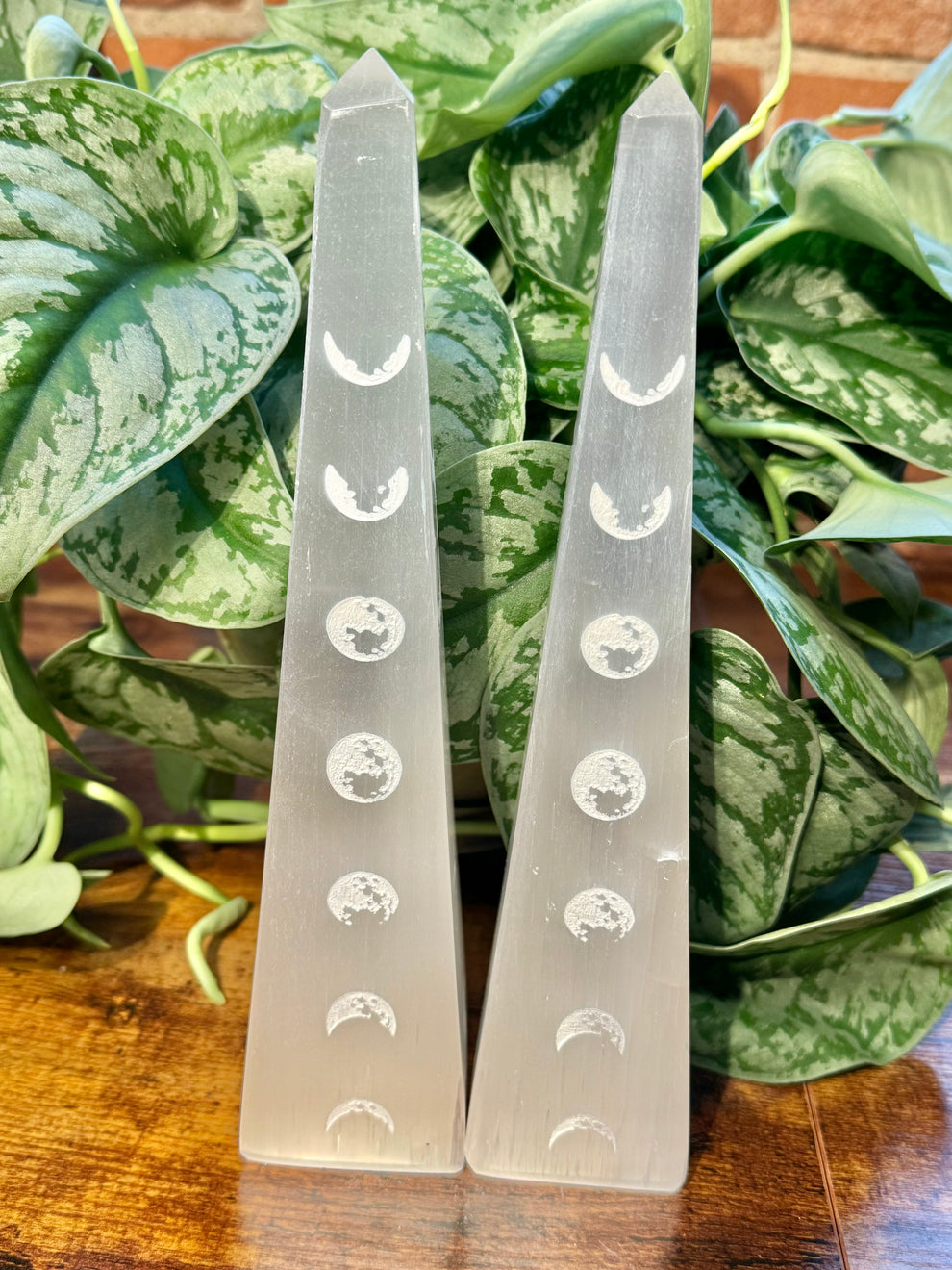 1 LG satin spar moon phase tower (natural imperfections) – AuraMoonMinerals